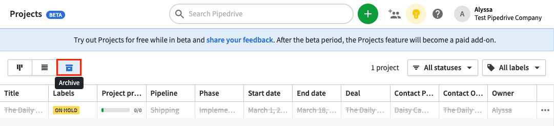 Projects by Pipedrive - Knowledge Base | Pipedrive
